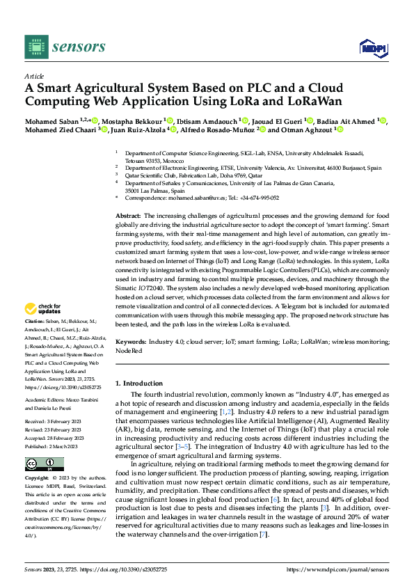 Pdf A Smart Agricultural System Based On Plc And A Cloud Computing Web Application Using Lora