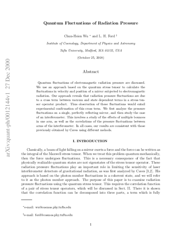 (PDF) Quantum fluctuations of radiation pressure