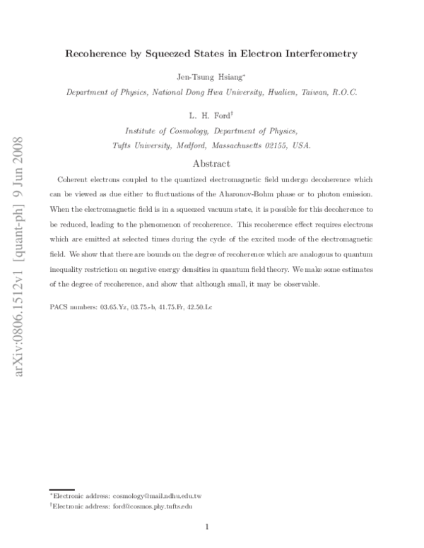 (PDF) Recoherence by squeezed states in electron interferometry