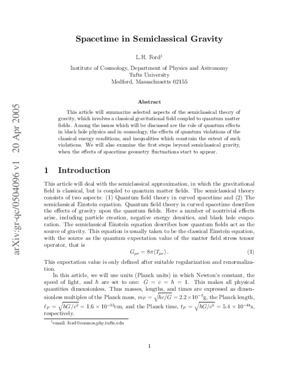 (PDF) Spacetime in Semiclassical Gravity