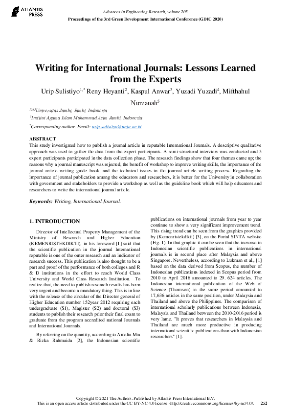 (PDF) Writing for International Journals: Lessons Learned from the Experts