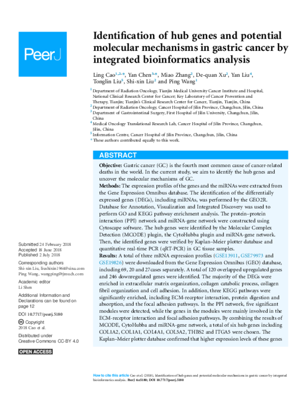 (PDF) Identification of hub genes and potential molecular mechanisms in gastric cancer by ...