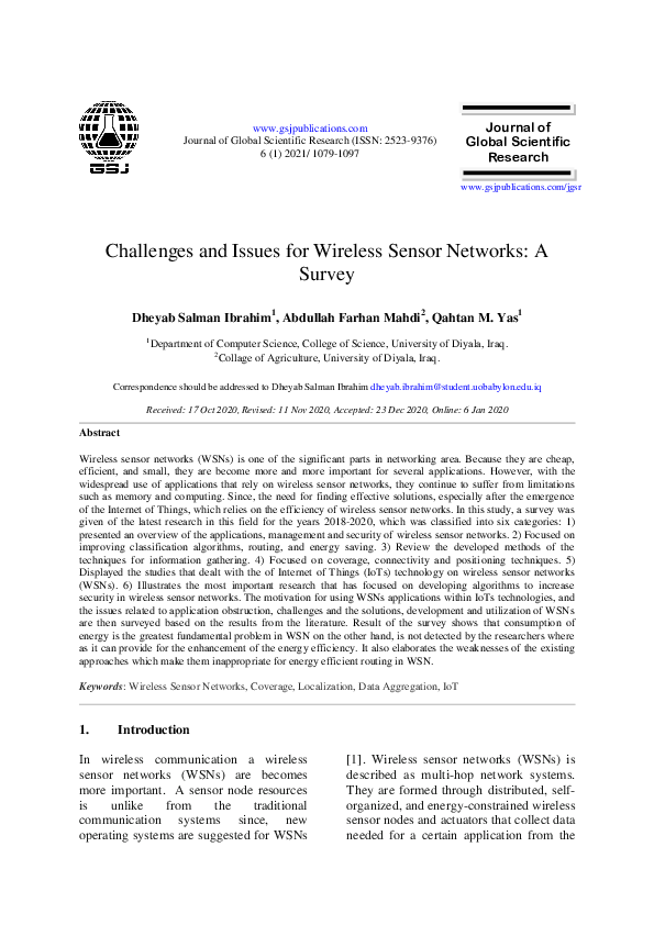 Pdf Challenges And Issues For Wireless Sensor Networks A Survey