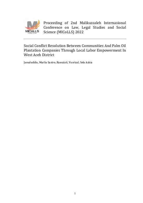 (PDF) Social Conflict Resolution Between Communities And Palm Oil ...