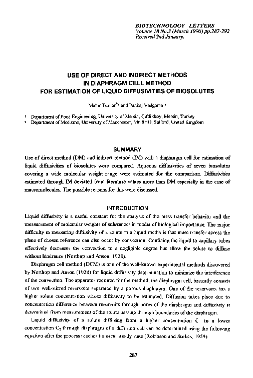 (PDF) Use of direct and indirect methods in diaphragm cell method for estimation of liquid ...