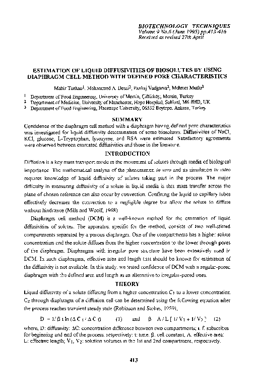 (PDF) Estimation of liquid diffusivities of biosolutes by using ...