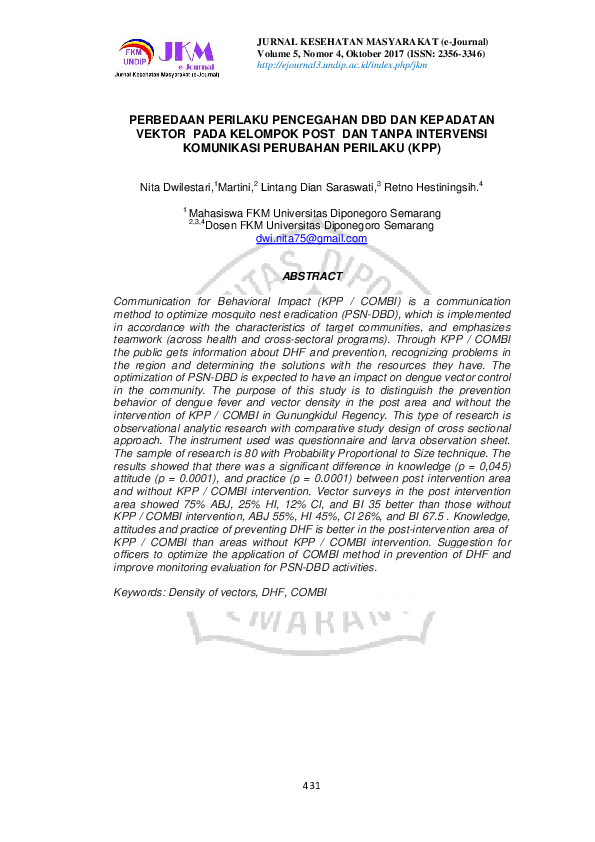(PDF) Perbedaan Perilaku Pencegahan DBD Dan Kepadatan Vektor Pada ...