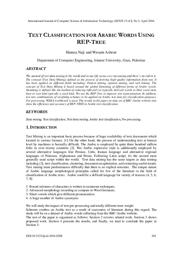 (PDF) Text Classification for Arabic Words Using Rep-Tree