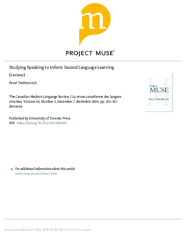 (PDF) Studying Speaking to Inform Second Language Learning (review)