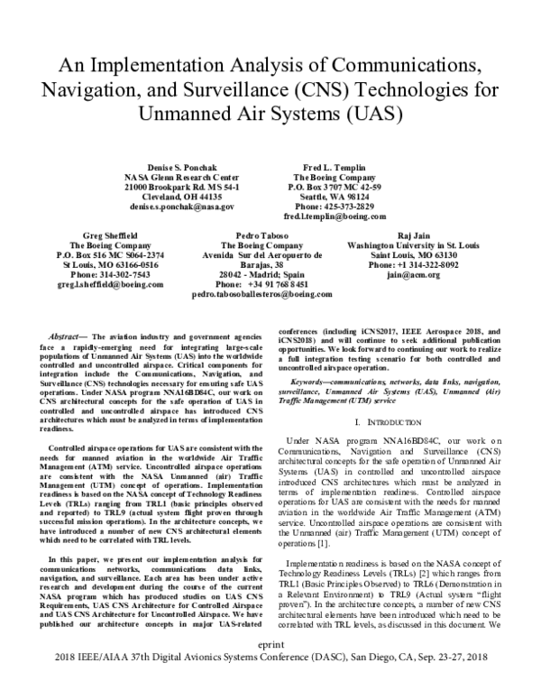 (PDF) An Implementation Analysis of Communications, Navigation, and Surveillance (CNS ...