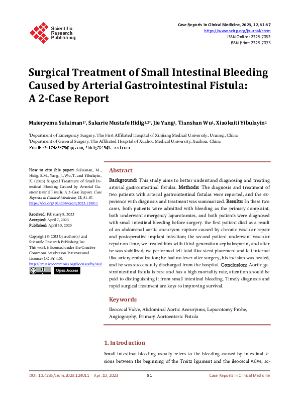 (PDF) Surgical Treatment of Small Intestinal Bleeding Caused by ...