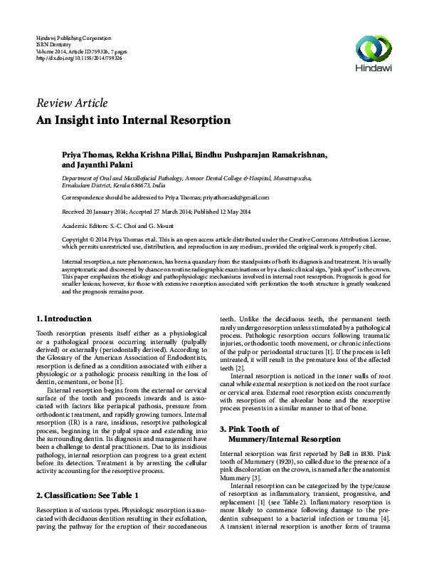 (PDF) An Insight into Internal Resorption