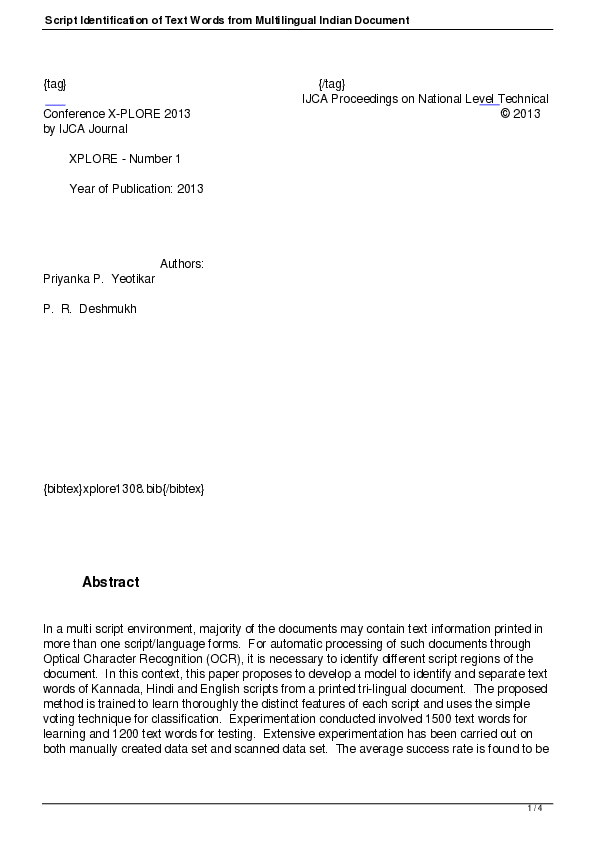 (PDF) Script Identification of Text Words from Multilingual Indian Document