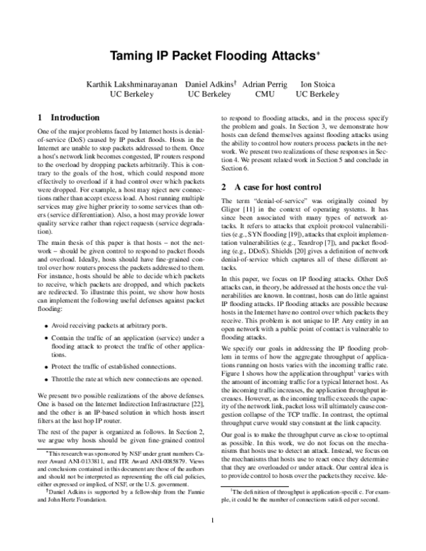 (PDF) Taming IP packet flooding attacks