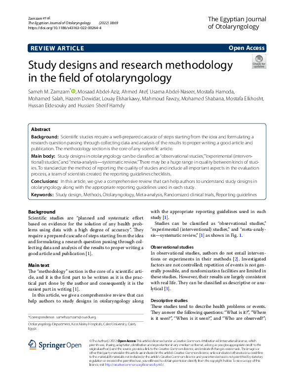 (PDF) Study designs and research methodology in the field of otolaryngology