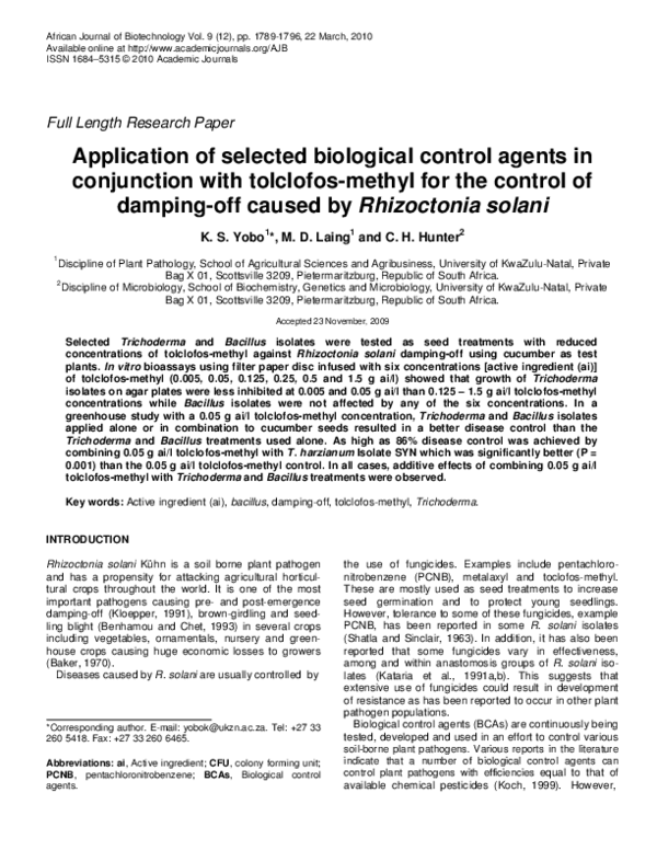 (PDF) Application of selected biological control agents in conjunction with tolclofos-methyl for ...