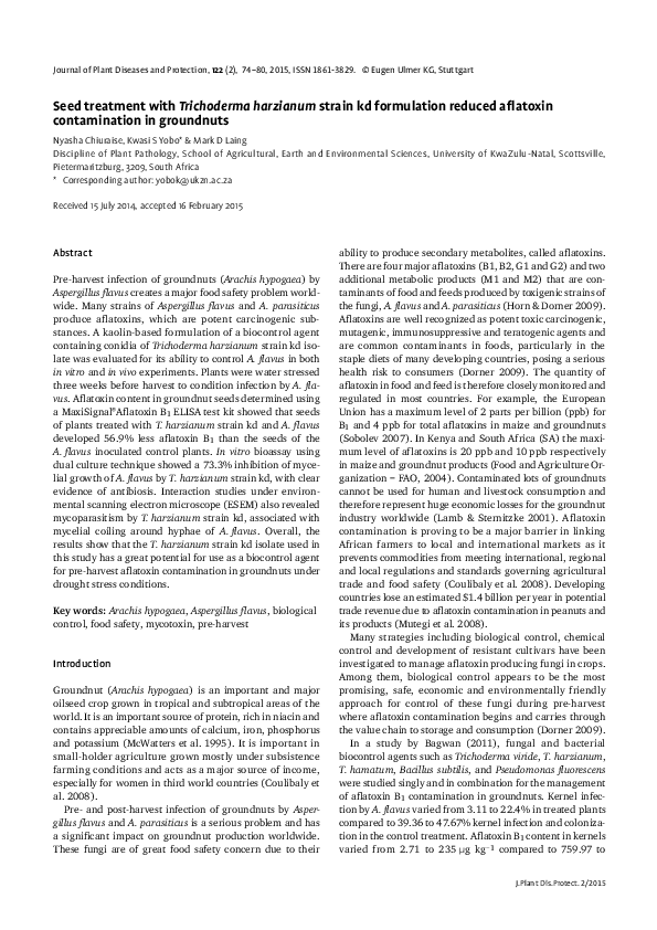 (PDF) Seed Treatment with Trichoderma Harzianum Strain kd Formulation Reduced Aflatoxin ...