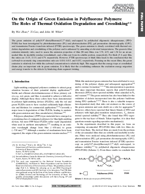 (PDF) On the Origin of Green Emission in Polyfluorene Polymers: The ...