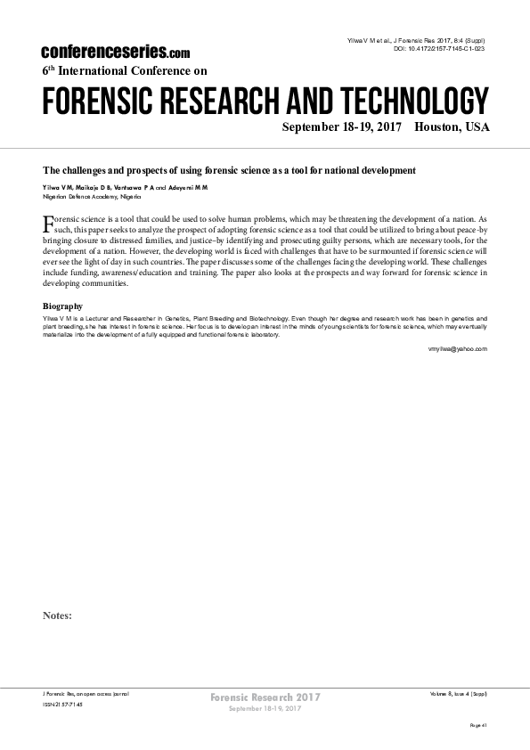 (PDF) The challenges and prospects of using forensic science as a tool ...