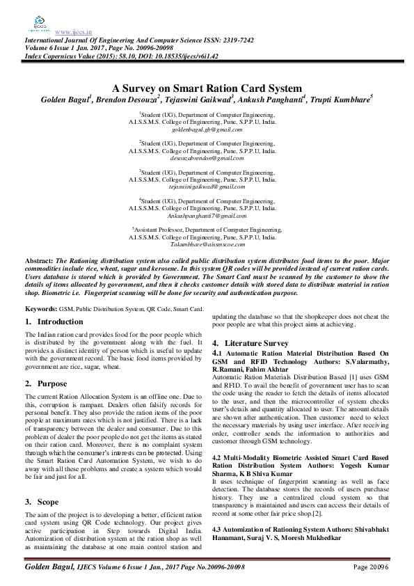(PDF) A Survey on Smart Ration Card System