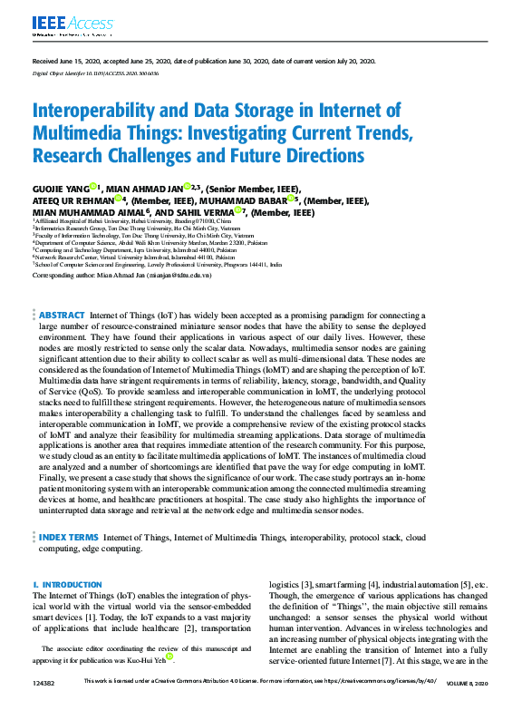 (PDF) Interoperability and Data Storage in Internet of Multimedia Things: Investigating Current ...