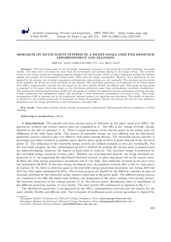 Pdf Research On Multi Agent Systems In A Smart Small Grid For Resource Apportionment And Planning