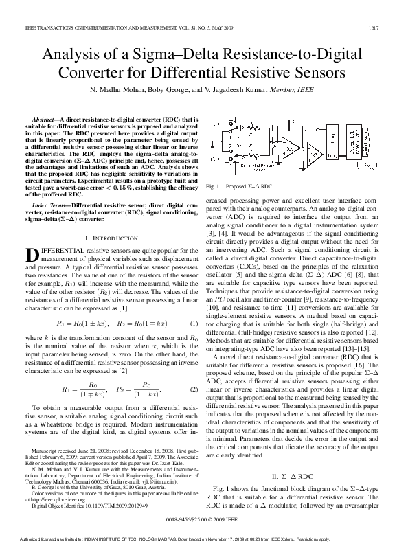 (PDF) Analysis of a Sigma–Delta Resistance-to-Digital Converter for Differential Resistive Sensors