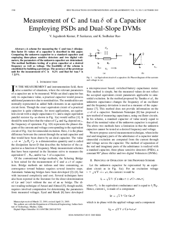 (PDF) Measurement of C and tan δ of a capacitor employing PSDs and dual ...