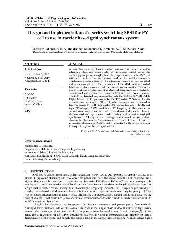 Pdf The Design And Implementation Of Pv Inverter For Grid Connected System Base On Svpwm 2011