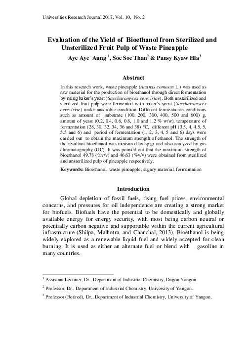 (PDF) Evaluation of the Yield of Bioethanol from Sterilized and ...