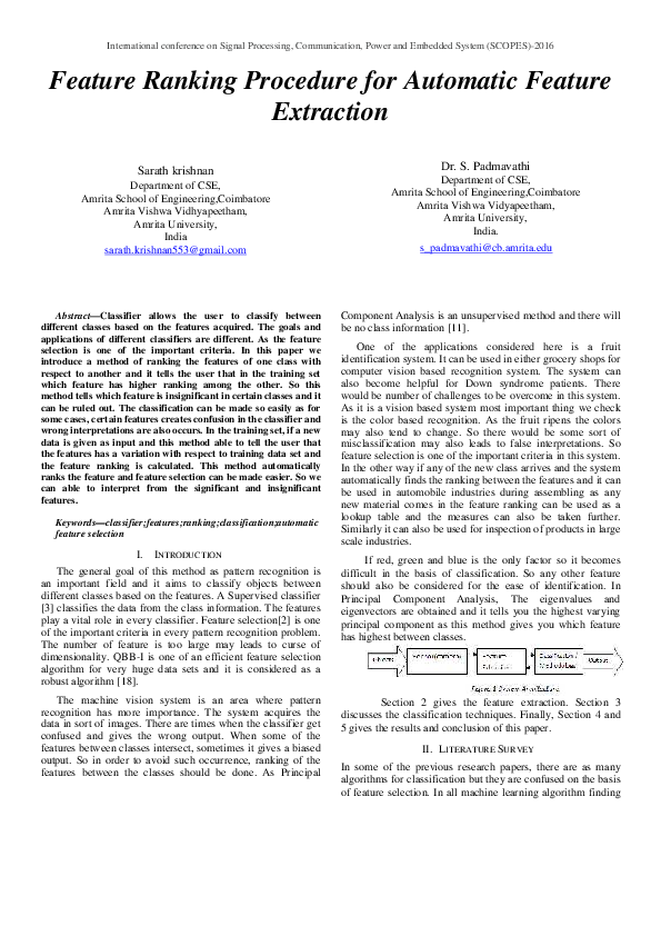 (PDF) Feature ranking procedure for automatic feature extraction