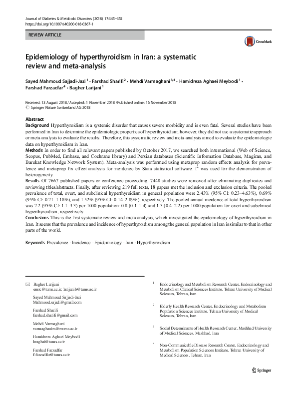 (PDF) Epidemiology of hyperthyroidism in Iran: a systematic review and ...