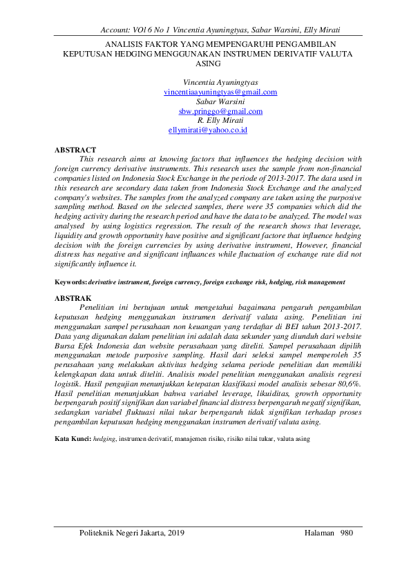 (PDF) Analisis Faktor Yang Mempengaruhi Pengambilan Keputusan Hedging ...