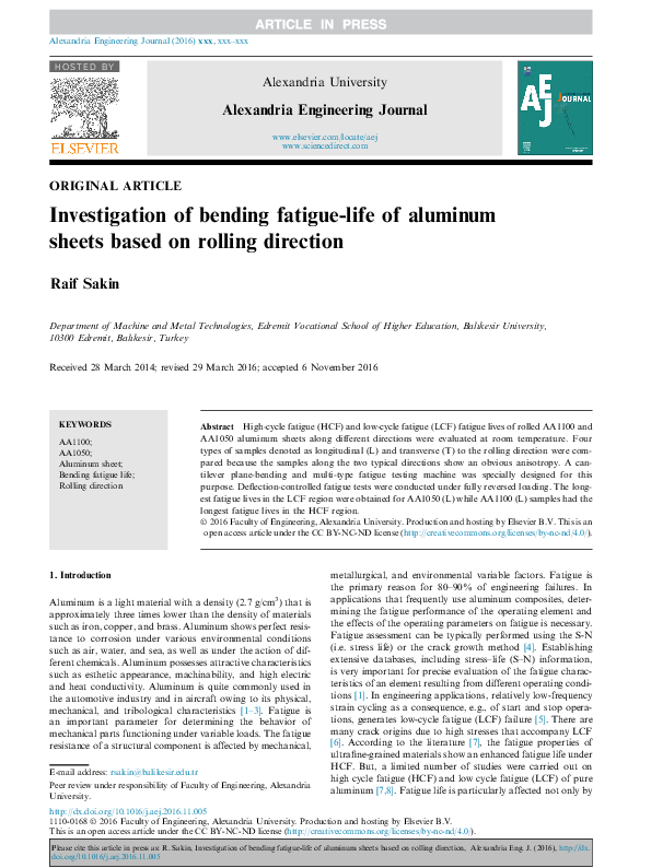 (PDF) Investigation of bending fatigue-life of aluminum sheets based on ...