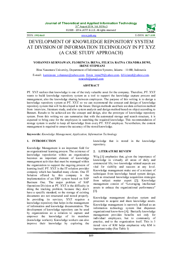 (PDF) Development Of Knowledge Repository System At Division Of ...