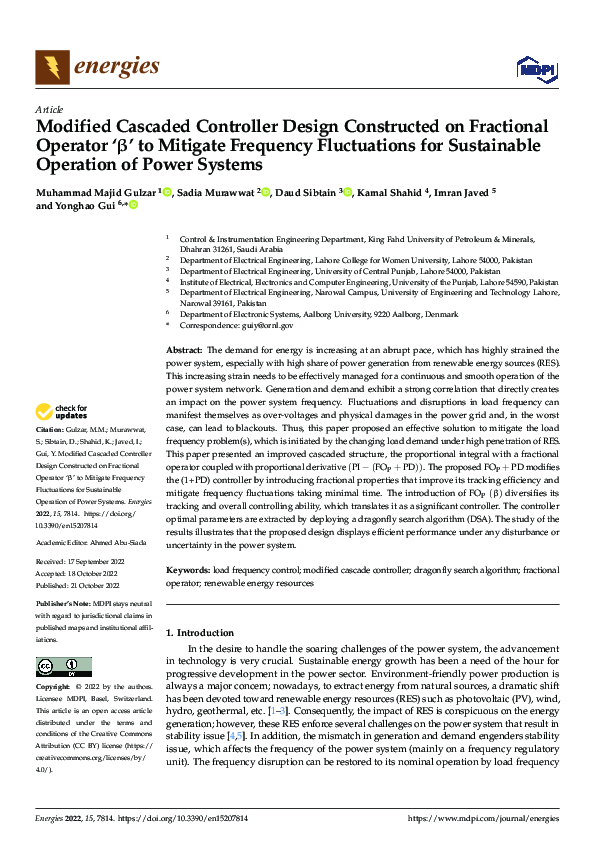 (PDF) Modified Cascaded Controller Design Constructed on Fractional Operator ‘β’ to Mitigate ...