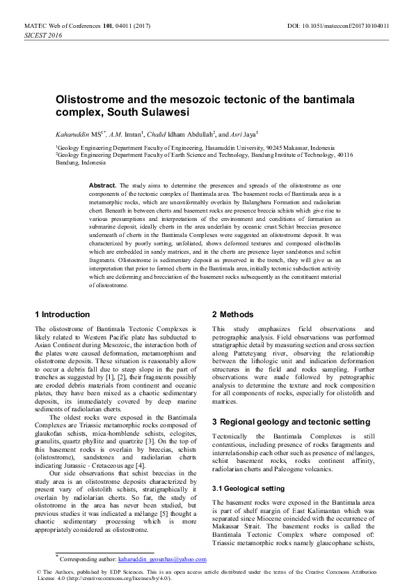 (PDF) Olistostrome and the mesozoic tectonic of the bantimala complex ...