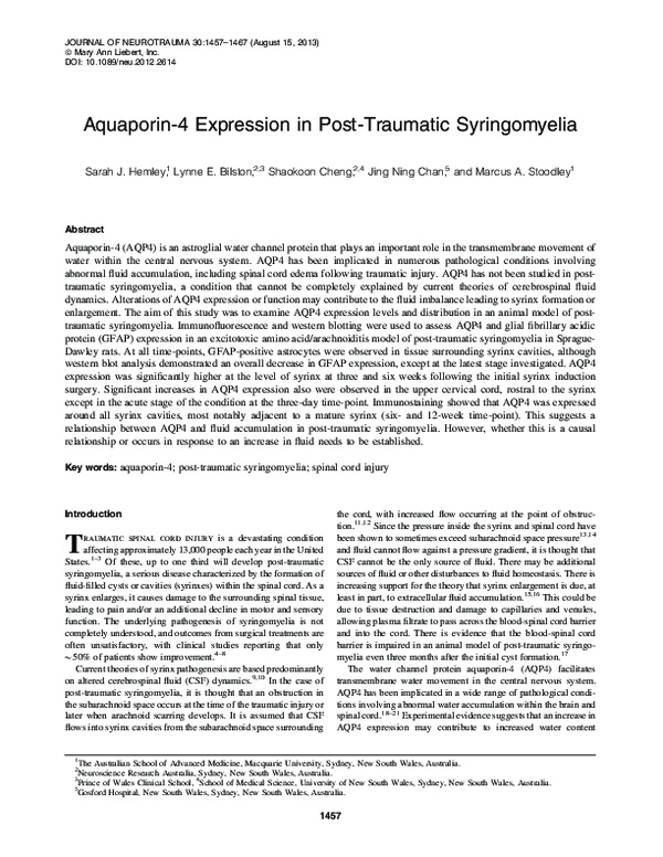 (PDF) Aquaporin-4 Expression in Post-Traumatic Syringomyelia | Marcus ...