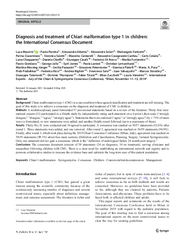 (PDF) Diagnosis and treatment of Chiari malformation and syringomyelia ...