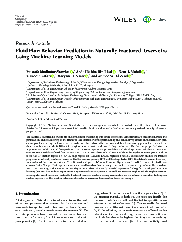 (PDF) Fluid Flow Behavior Prediction in Naturally Fractured Reservoirs Using Machine Learning Models