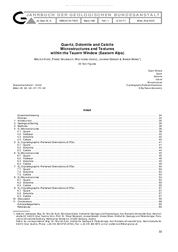 (PDF) Quartz, Dolomite and Calcite Microstructures and Textures within ...