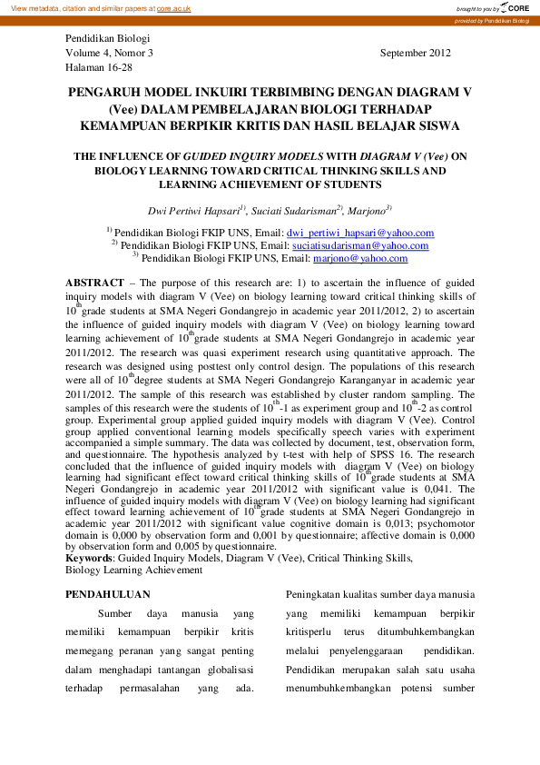 (PDF) PENGARUH MODEL INKUIRI TERBIMBING DENGAN DIAGRAM V (Vee) DALAM PEMBELAJARAN BIOLOGI ...