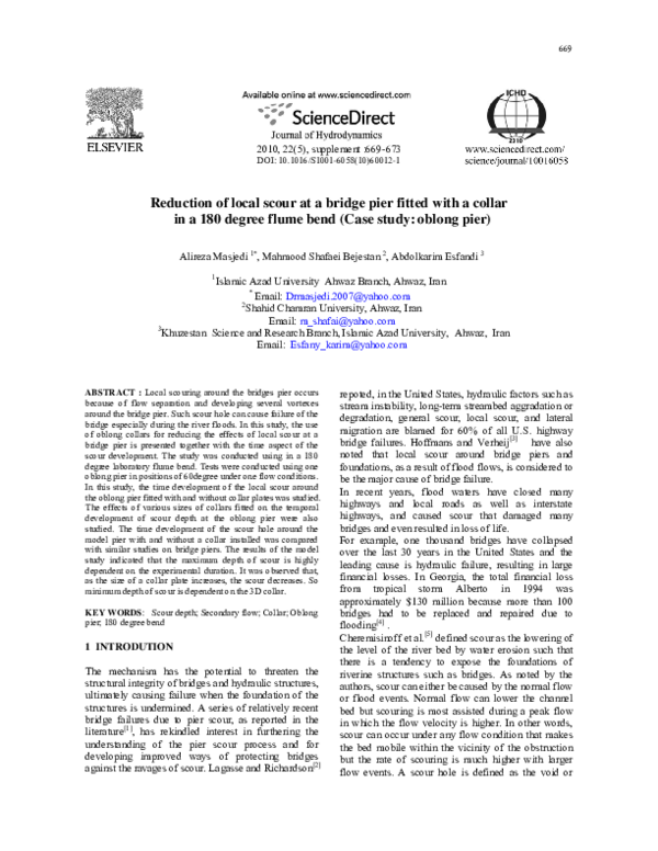 (PDF) Reduction of local scour at a bridge pier fitted with a collar in a 180 degree flume bend ...