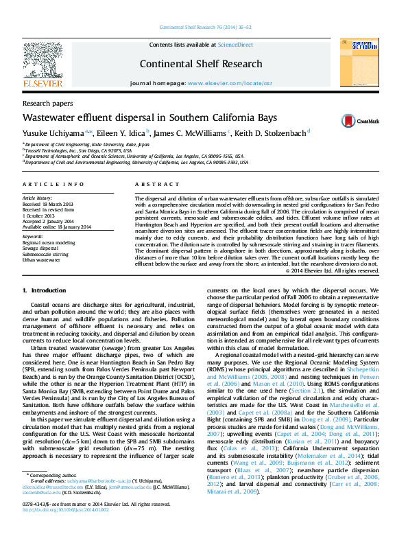 (PDF) Wastewater effluent dispersal in Southern California Bays ...