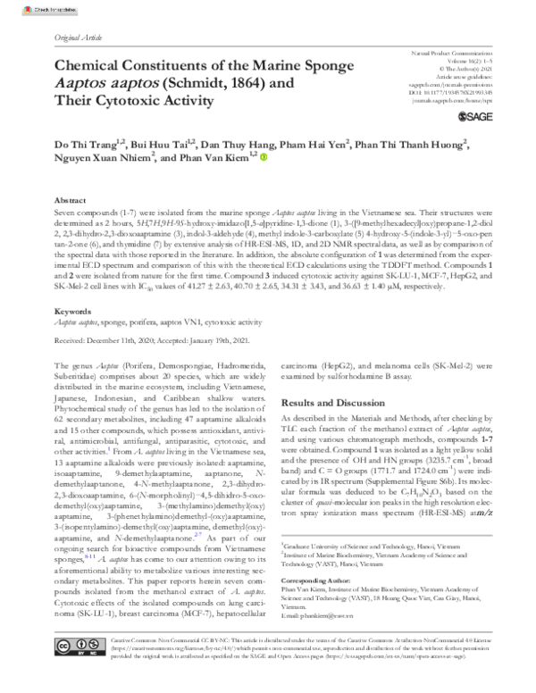 (PDF) Chemical Constituents of the Marine Sponge Aaptos aaptos (Schmidt ...