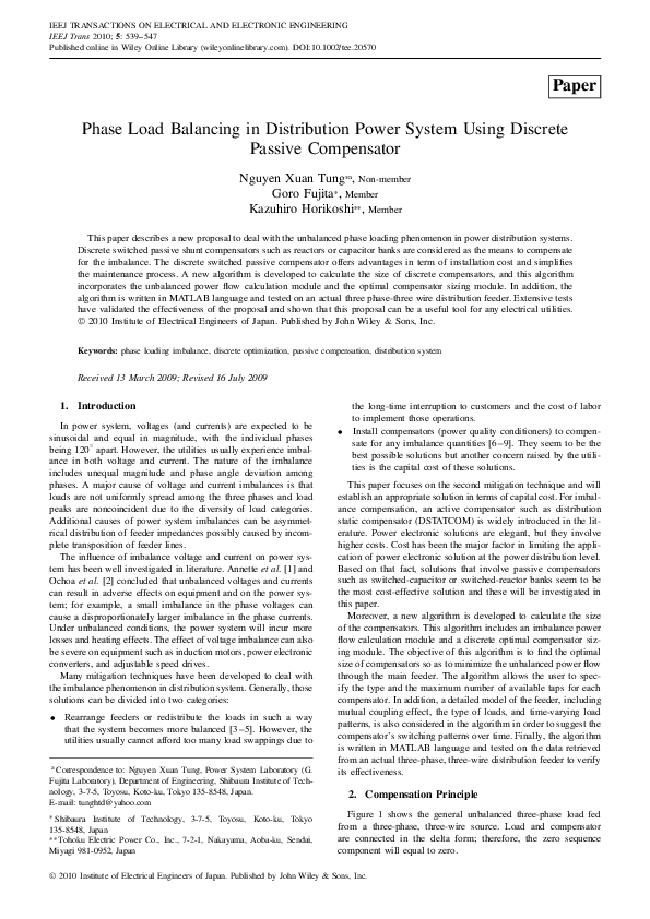 (PDF) Phase Load Balancing in Distribution Power System Using Discrete Passive Compensator