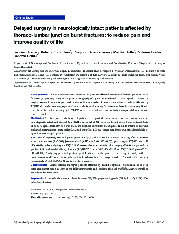 (PDF) Delayed surgery in neurologically intact patients affected by ...