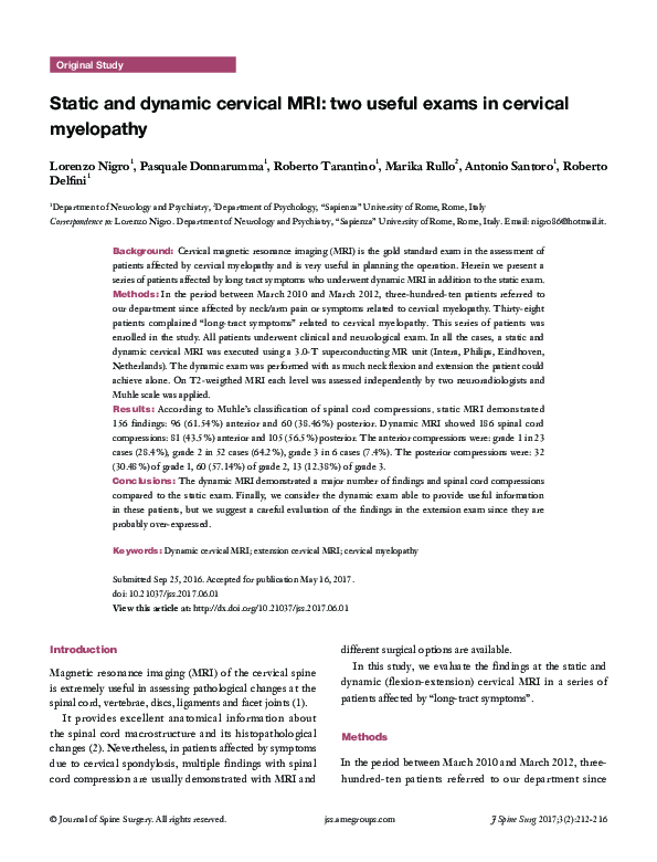 (PDF) Static and dynamic cervical MRI: two useful exams in cervical ...