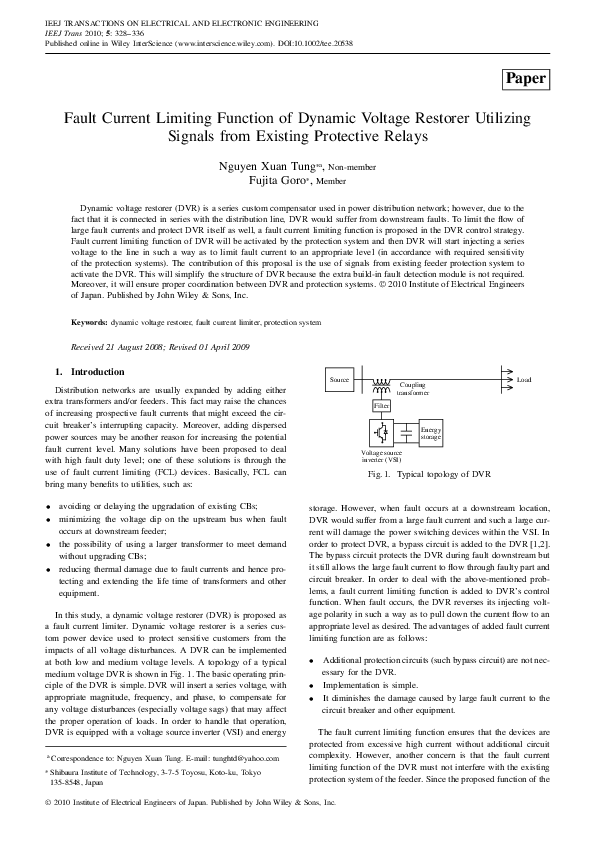 (PDF) Fault Current Limiting Function of Dynamic Voltage Restorer Utilizing Signals from ...