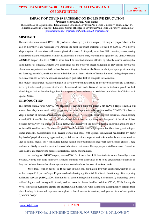 (PDF) "Post Pandemic World Order -Challenges and Opportunities" IMPACT ...